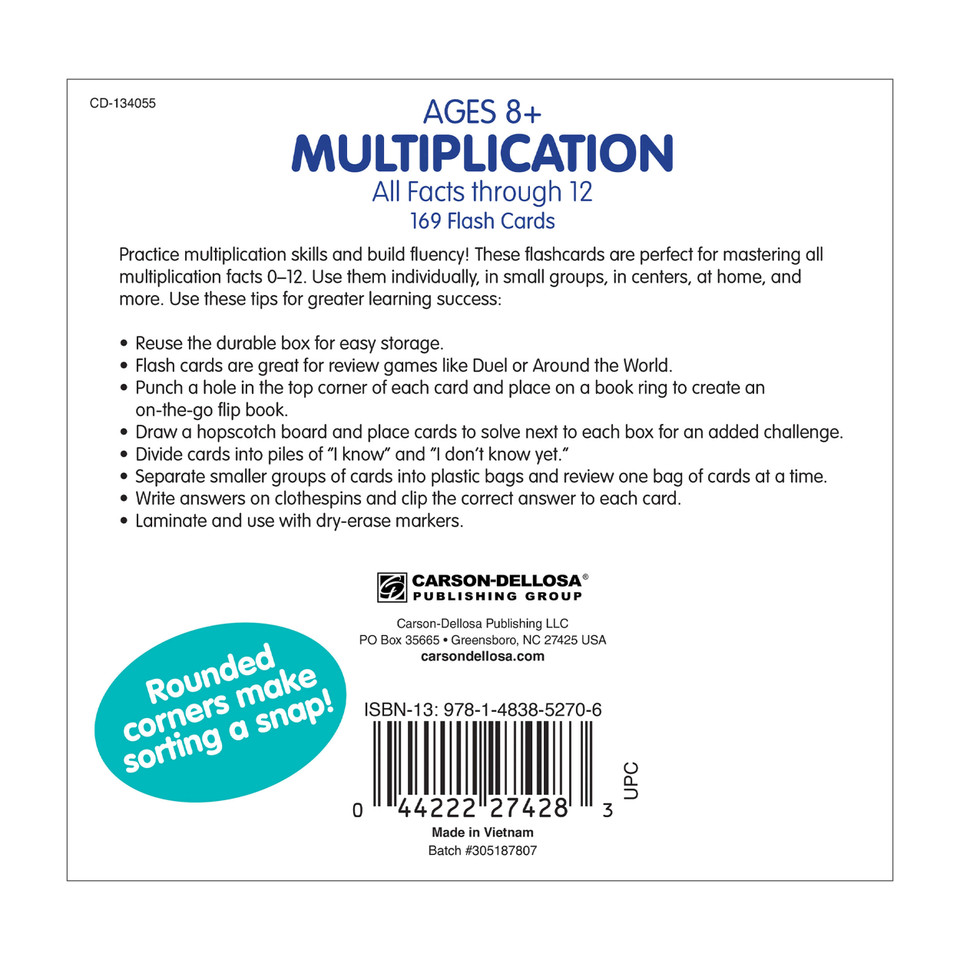 Grade 2-5 Multiplication All Facts through 12 Flash Cards Multiplication