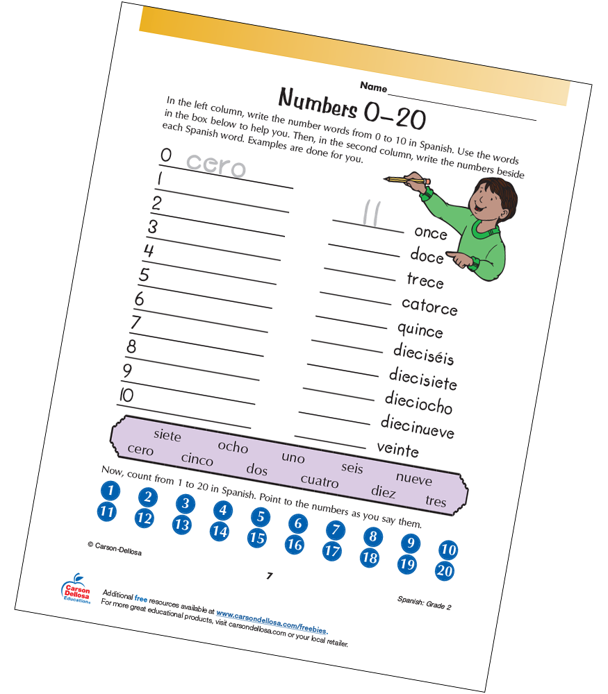 Numbers 0-20 Spanish Free Printable | Carson Dellosa