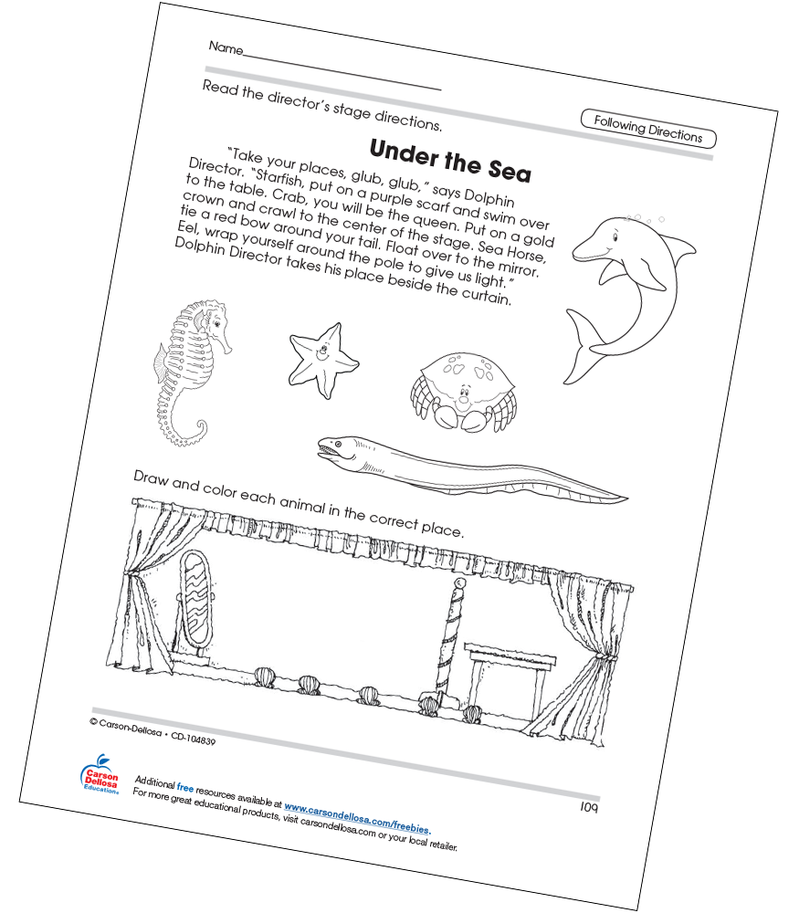 Under the Sea Following Directions Free Printable | Carson Dellosa