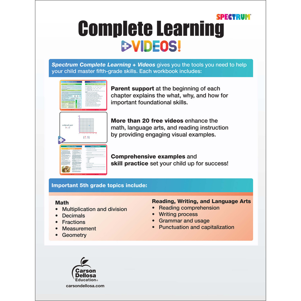 Grade 5 Spectrum Complete Learning + Videos Workbook eBook (PDF)