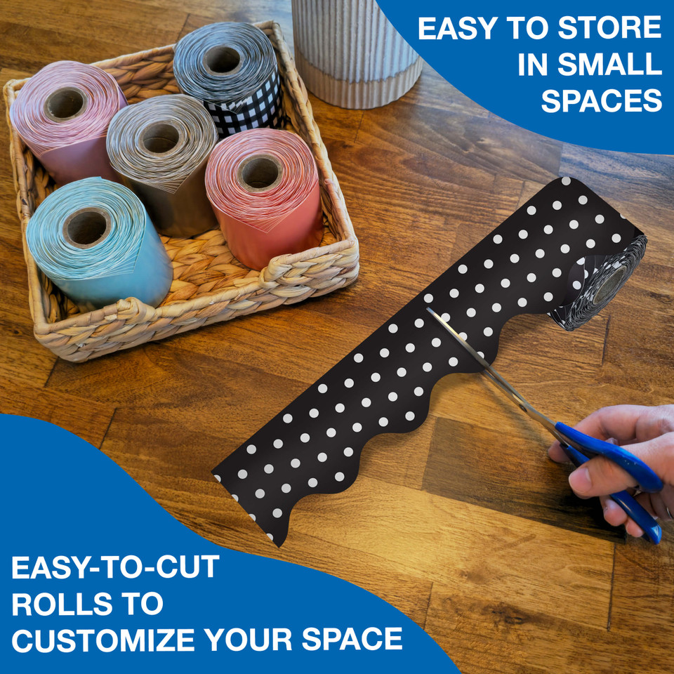 65' Black, White, & Polka Dot 3 Pack Rolled Scalloped Bulletin Board ...