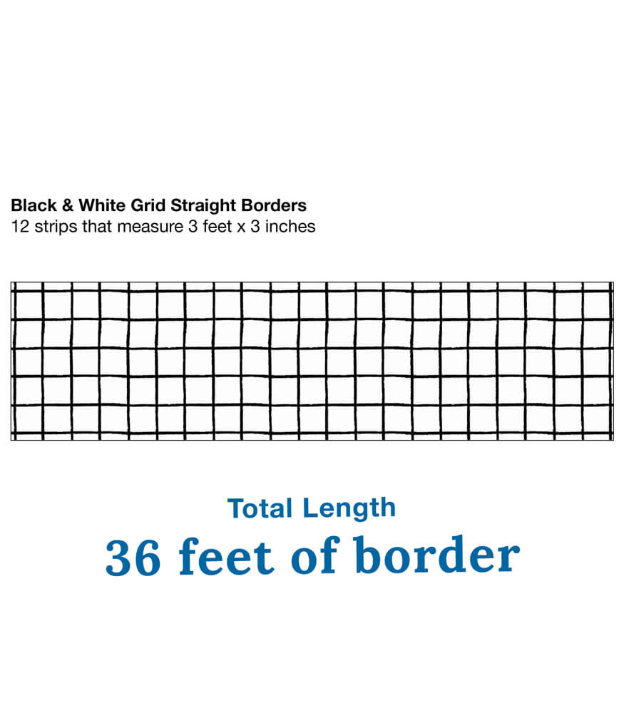 Black & White Grid Straight Bulletin Board Borders 36'