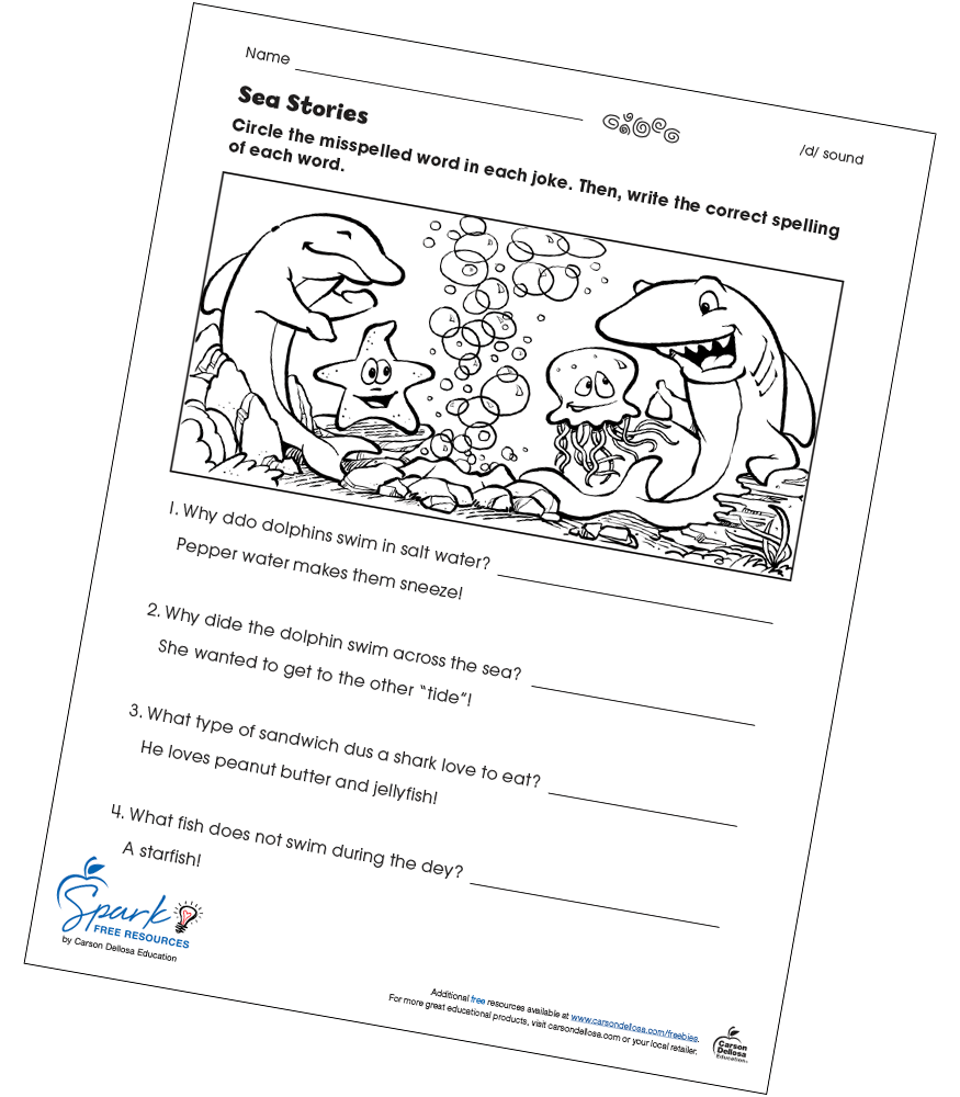 Sea Stories Spelling Riddles Free Printable | Carson Dellosa