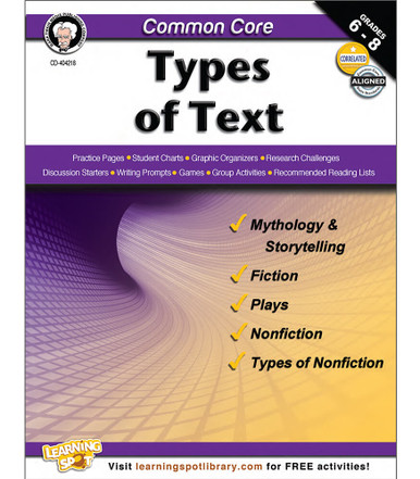 Grade 6-8 Common Core: Types of Text Resource Book Paperback