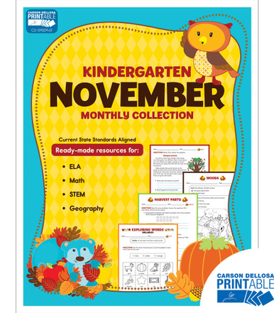 November Monthly Printable Collection Grade K