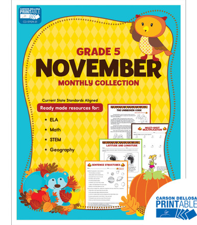 November Monthly Printable Collection Grade 5