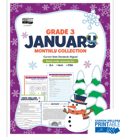 January Monthly Printable Collection Grade 3