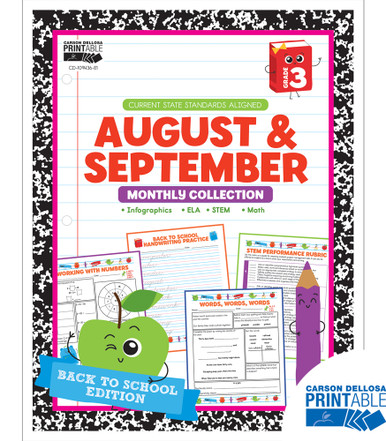 August & September Monthly Printable Collection Grade 3