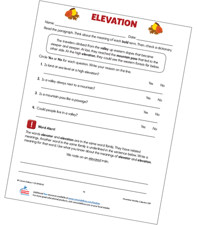 Elevation Free Printable | Carson Dellosa