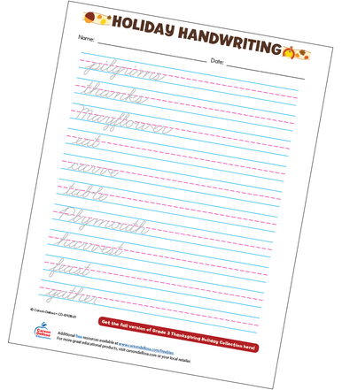 Thanksgiving Handwriting Free Printable | Carson Dellosa