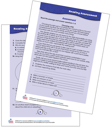 Reading Assessment Grades 3-4 Free Printable | Carson Dellosa