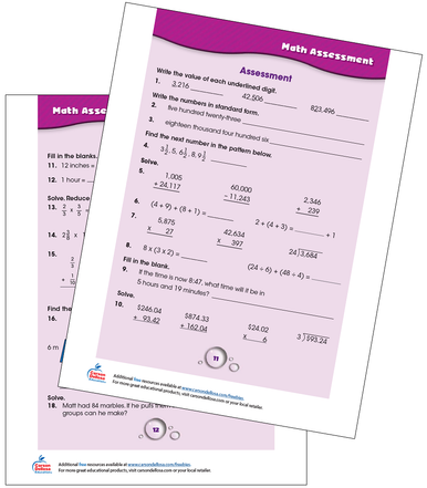 Math Assessment Grades 4-5 Free Printable | Carson Dellosa