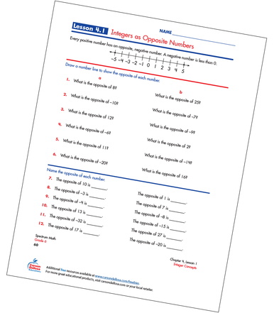 Integers as Opposite Numbers Free Printable | Carson Dellosa