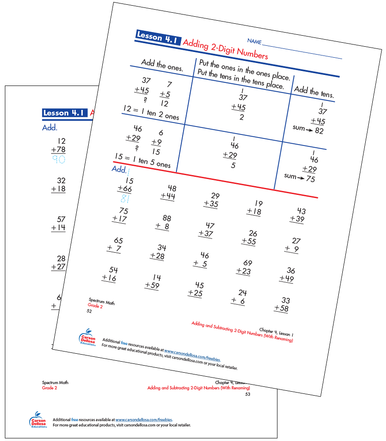 Adding 2-Digit Numbers (with Renaming) Free Printable | Carson Dellosa
