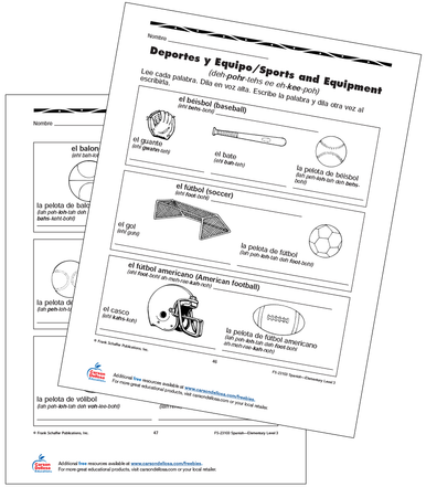 Sports and Equipment Bilingual Spanish Free Printable | Carson Dellosa