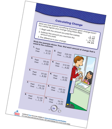 Calculating Change Free Printable | Carson Dellosa
