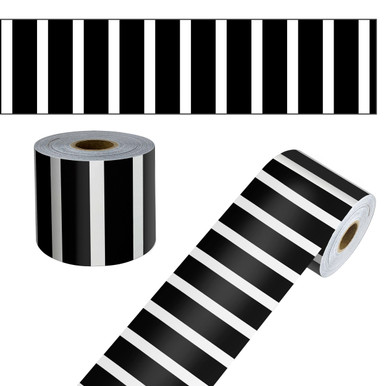 65' Black and White Vertical Stripes Rolled Straight Bulletin Board ...