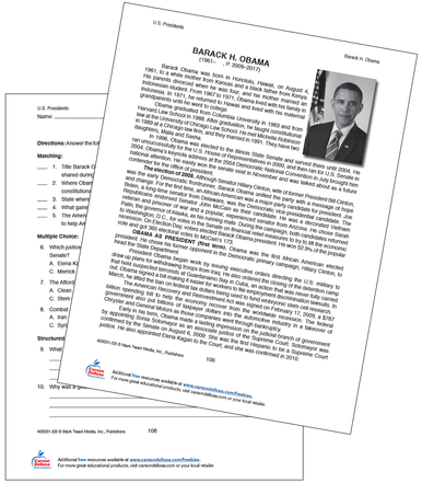 Barack Obama Grades 5-12 Free Printable | Carson Dellosa