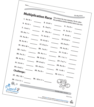 Multiplication Race Free Printable | Carson Dellosa
