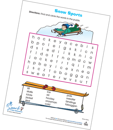 Snow Sports Word Search Free Activity | Carson Dellosa