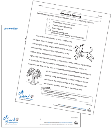 Amazing Autumn Proofreading Free Printable | Carson Dellosa