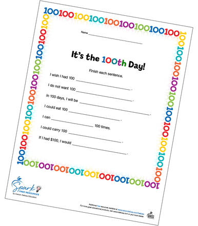 100th Day Writing Activity Free Printable| Carson Dellosa