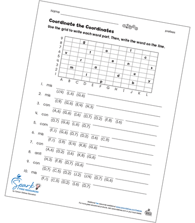 Coordinate Spelling: Prefixes Free Printable | Carson Dellosa