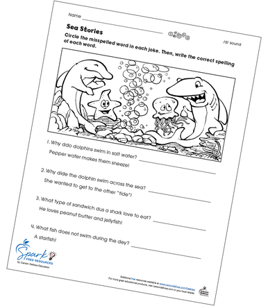 Sea Stories Spelling Riddles Free Printable | Carson Dellosa