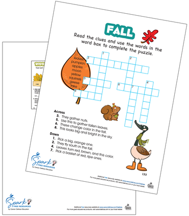 Fall Crossword Puzzle Free Printable | Carson Dellosa