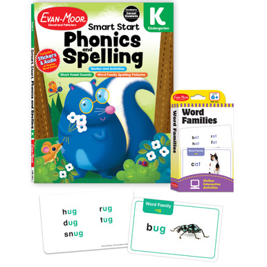 Grade K Phonics And Spelling Activity Book and Word Families Flash Card ...
