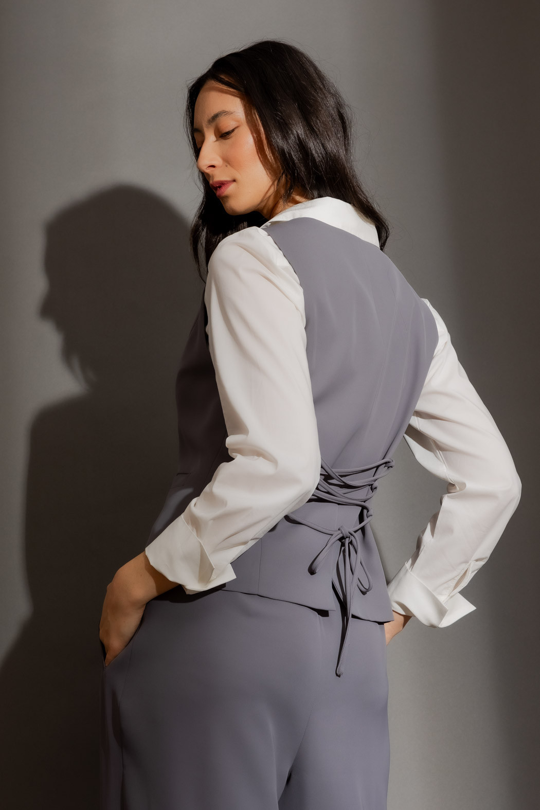 Smoke Euro Lace Up Vest | Women's Vests & Waistcoats