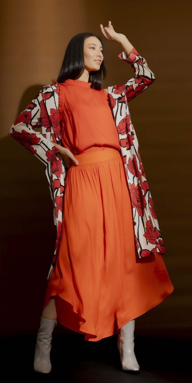 Outfit Ideas - OI - JAN - Orange Skirt with Top and Trench - Motto