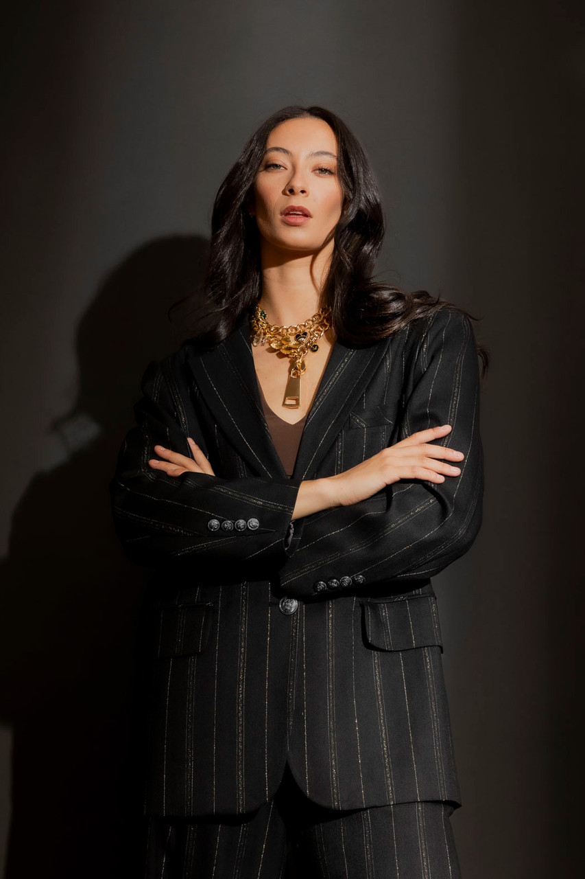 Black Stripe Lurex Oversized Blazer Buy Black Oversized Blazers Online
