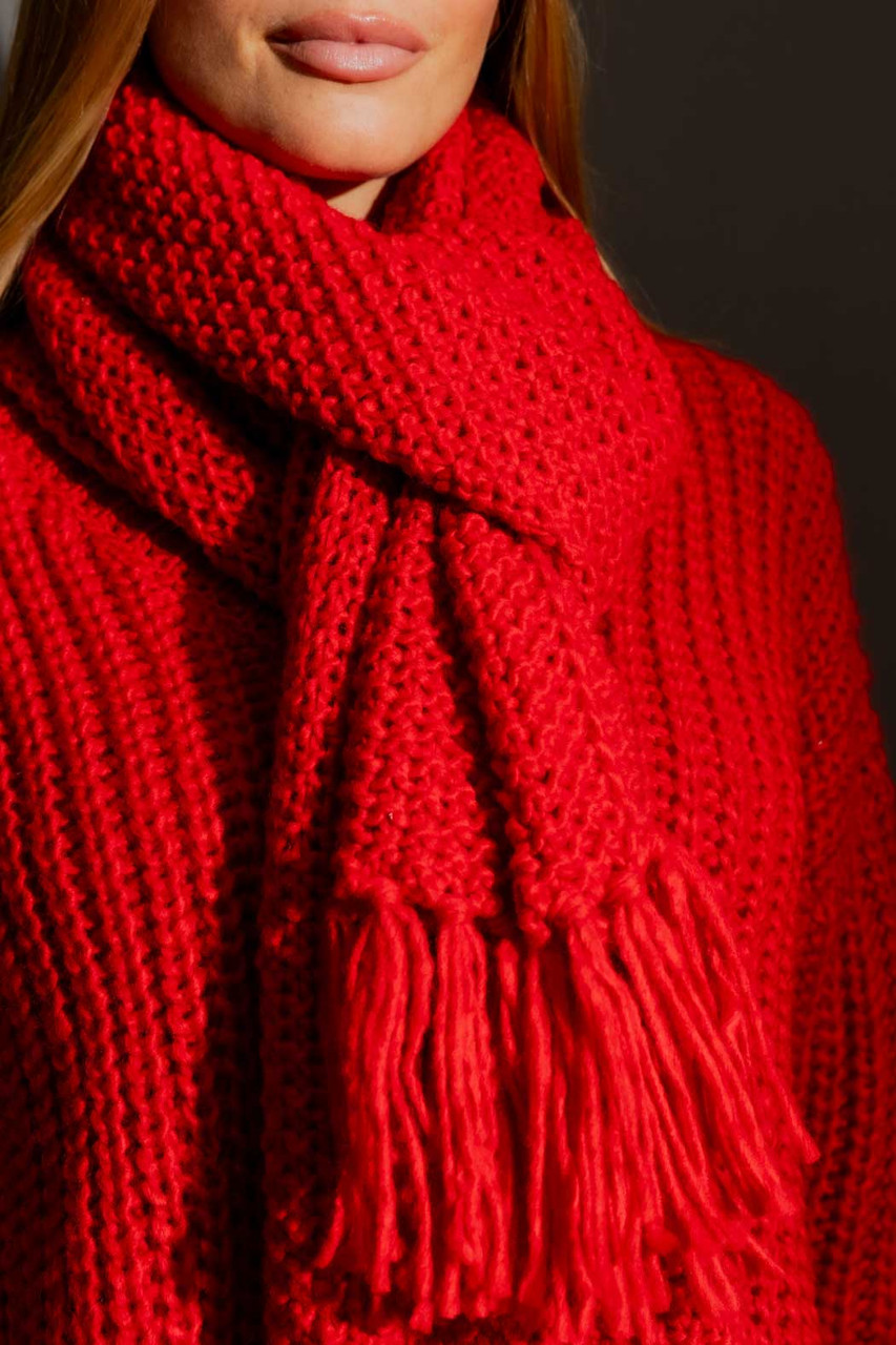 Red Chunky Knit Scarf | Women's Scarves & Knitwear Online