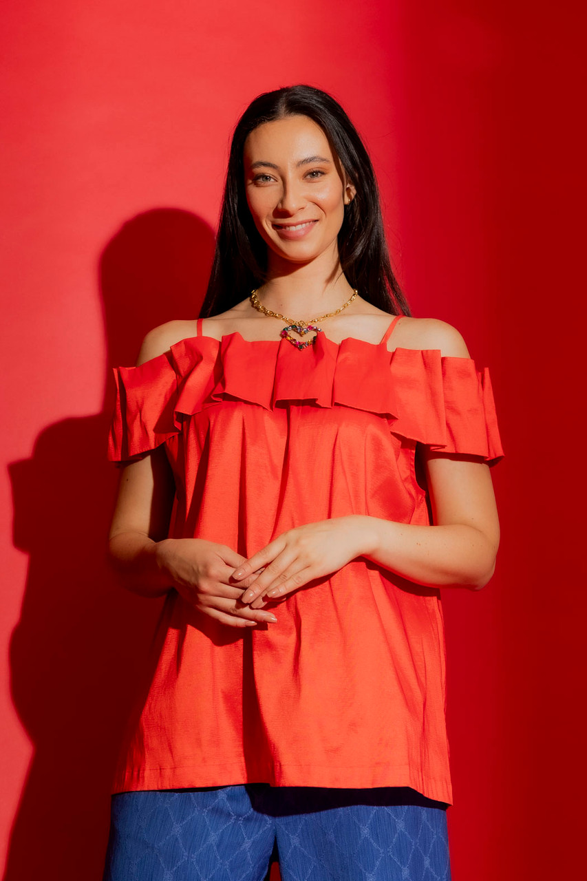 Red Off Shoulder Ruffle Top | Women's Tops