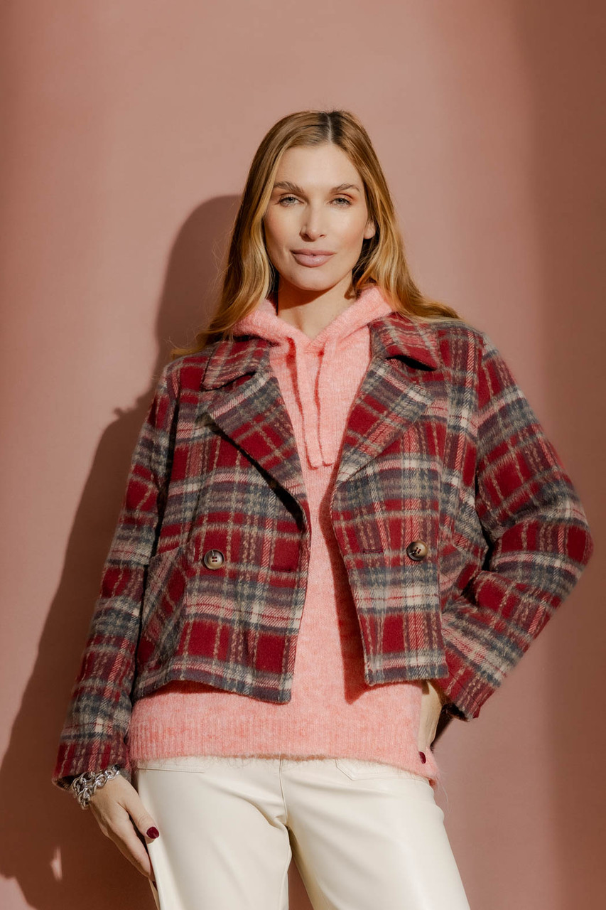 Red Check Crop Jacket | Women's Jacket