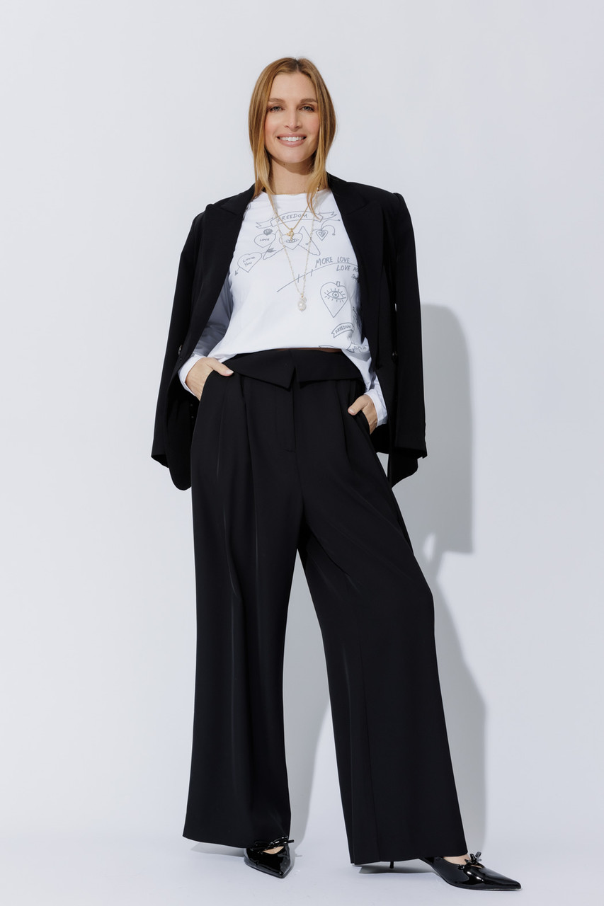 Black Euro Fold Over Pant | Women's Wide Leg Pants Online