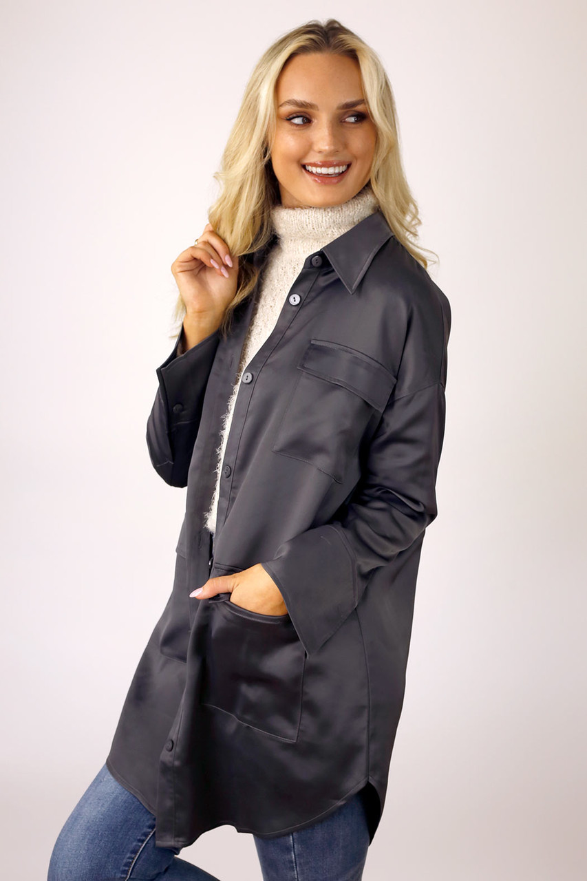 Grey Satin Shacket - FINAL SALE - Motto