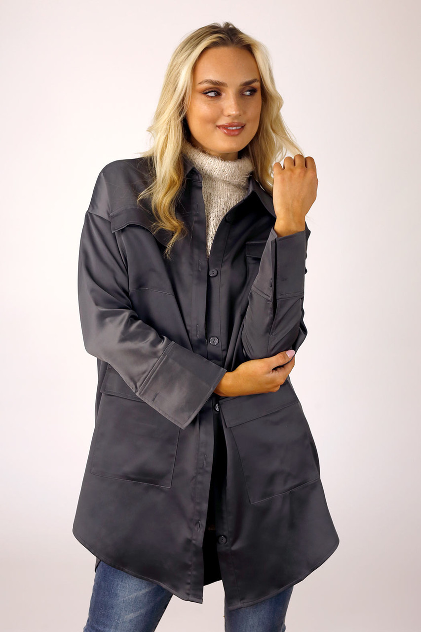 Grey Satin Shacket - FINAL SALE - Motto
