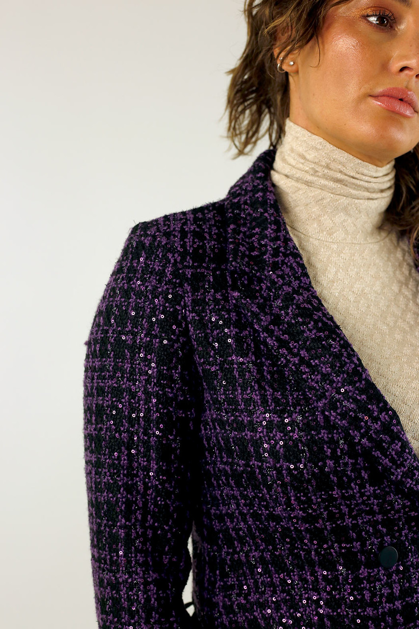 Purple Tweed Cropped Blazer | Women's Blazers - Motto Fashions