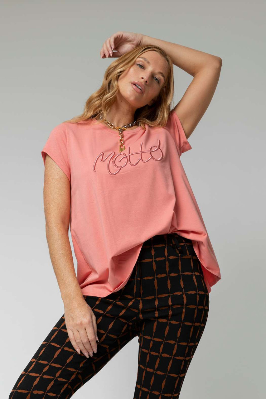 Blush Motto Embroidered T Shirt | Women's Top - Motto Fashions