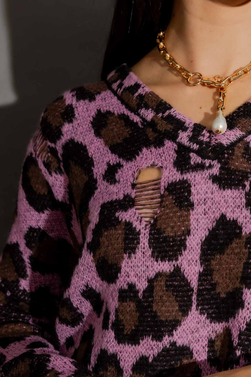Pink Distressed Leopard Knit | Shop Oversized Sweaters Online