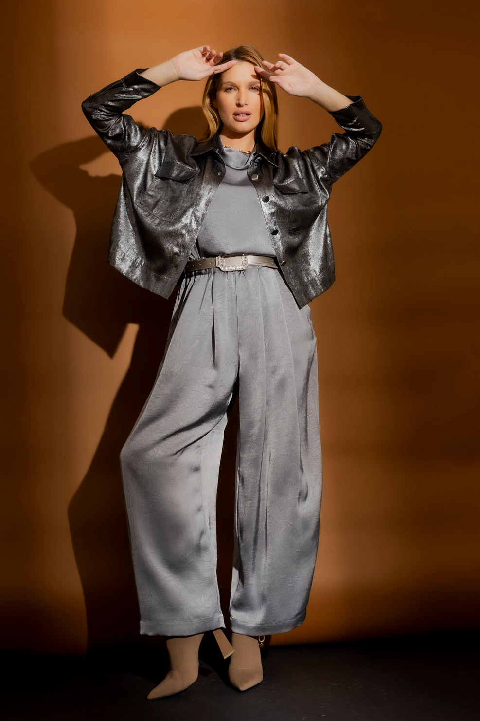 Silver Liquid Lame Jacket | Women's Jackets, Suits & Sets