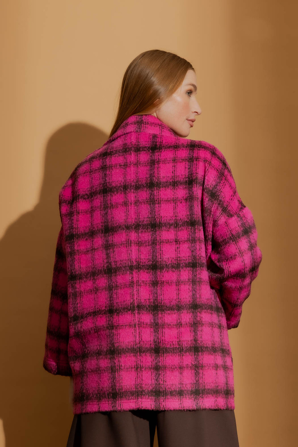 Pink Check Woolly Jacket | Women's Jackets & Coats