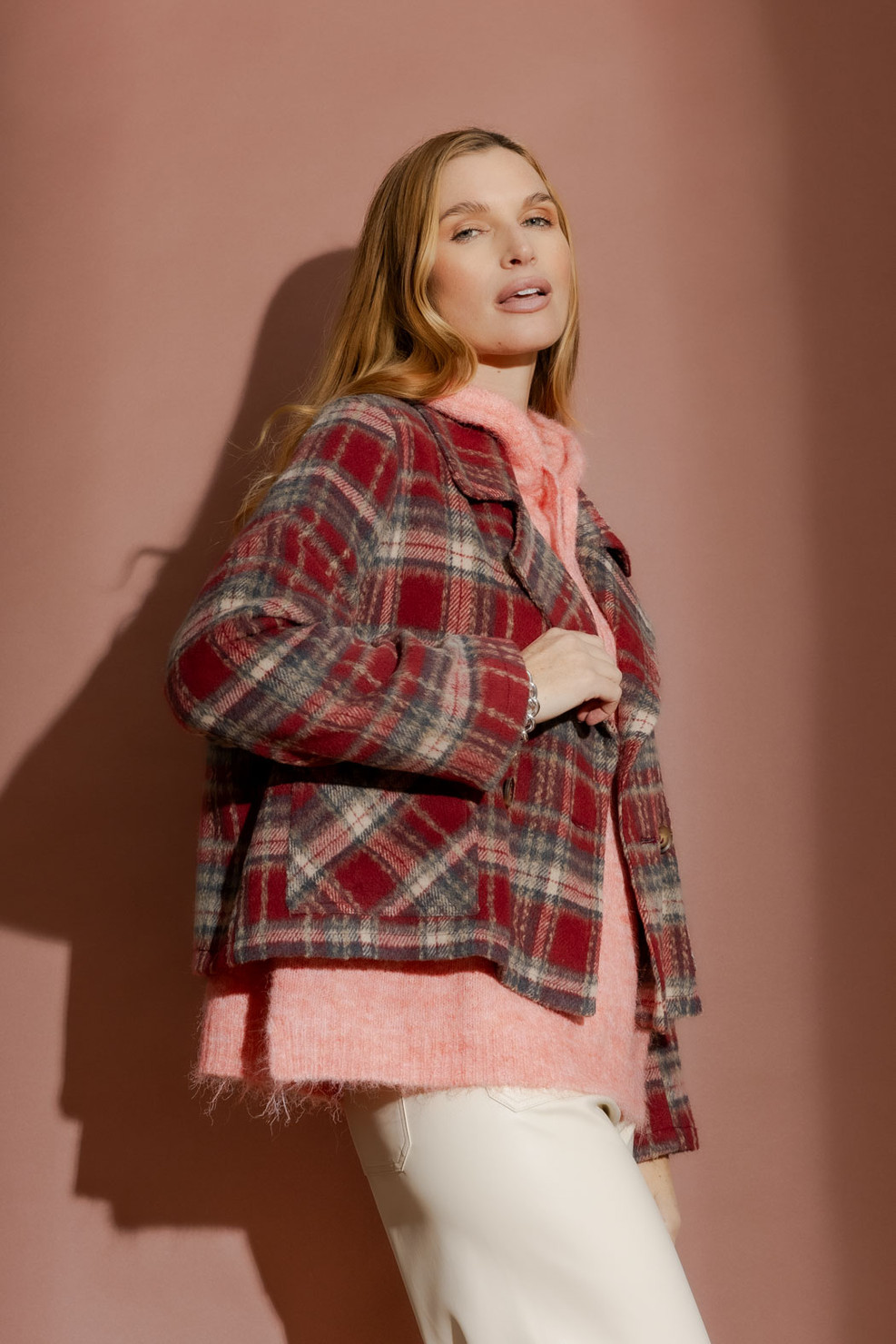 Red Check Crop Jacket | Women's Jacket
