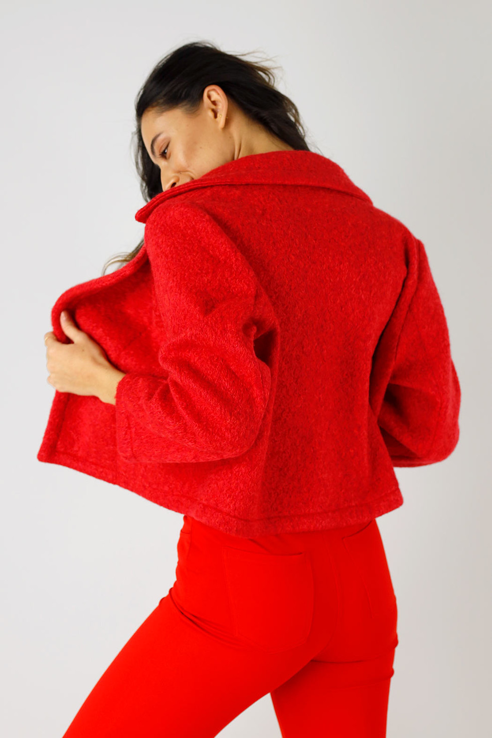 Red Soft Crop Jacket | Women's Jackets - Motto Fashions