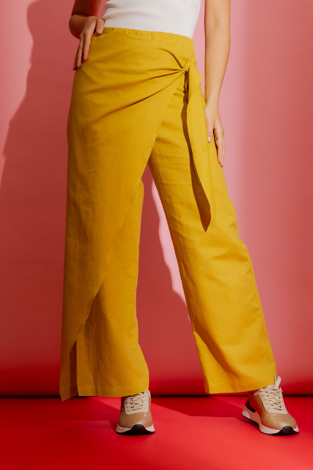 Marigold Linen Sarong Tie Pant - Women's Linen Pants | Motto Fashions