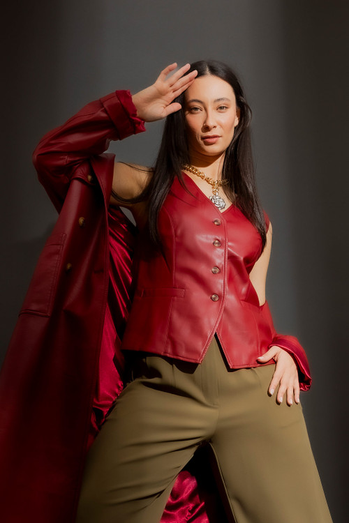 Red Faux Leather Vest | Women's Vests & Waistcoats Online