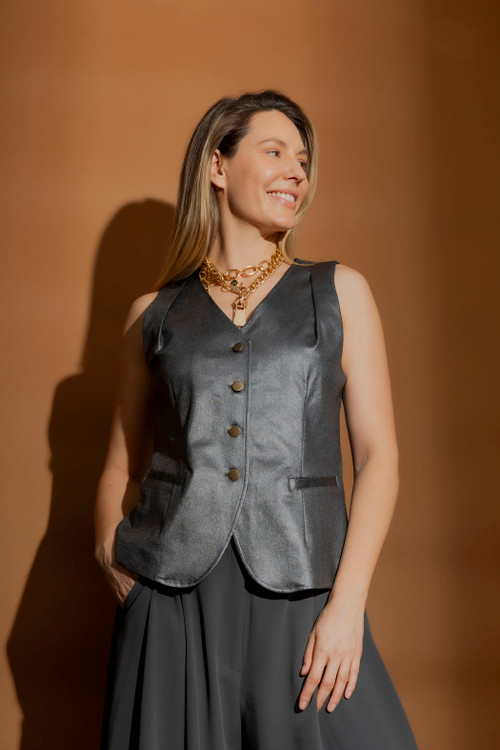 Dark Silver Metallic Vest | Women's Vests