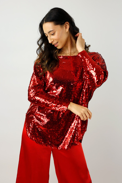 Red Sequin Over Top | Women's Tops - Motto Fashions